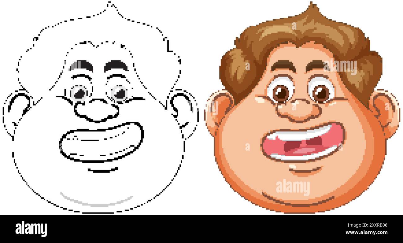 Smiling cartoon kid with colored and outline versions Stock Vector ...