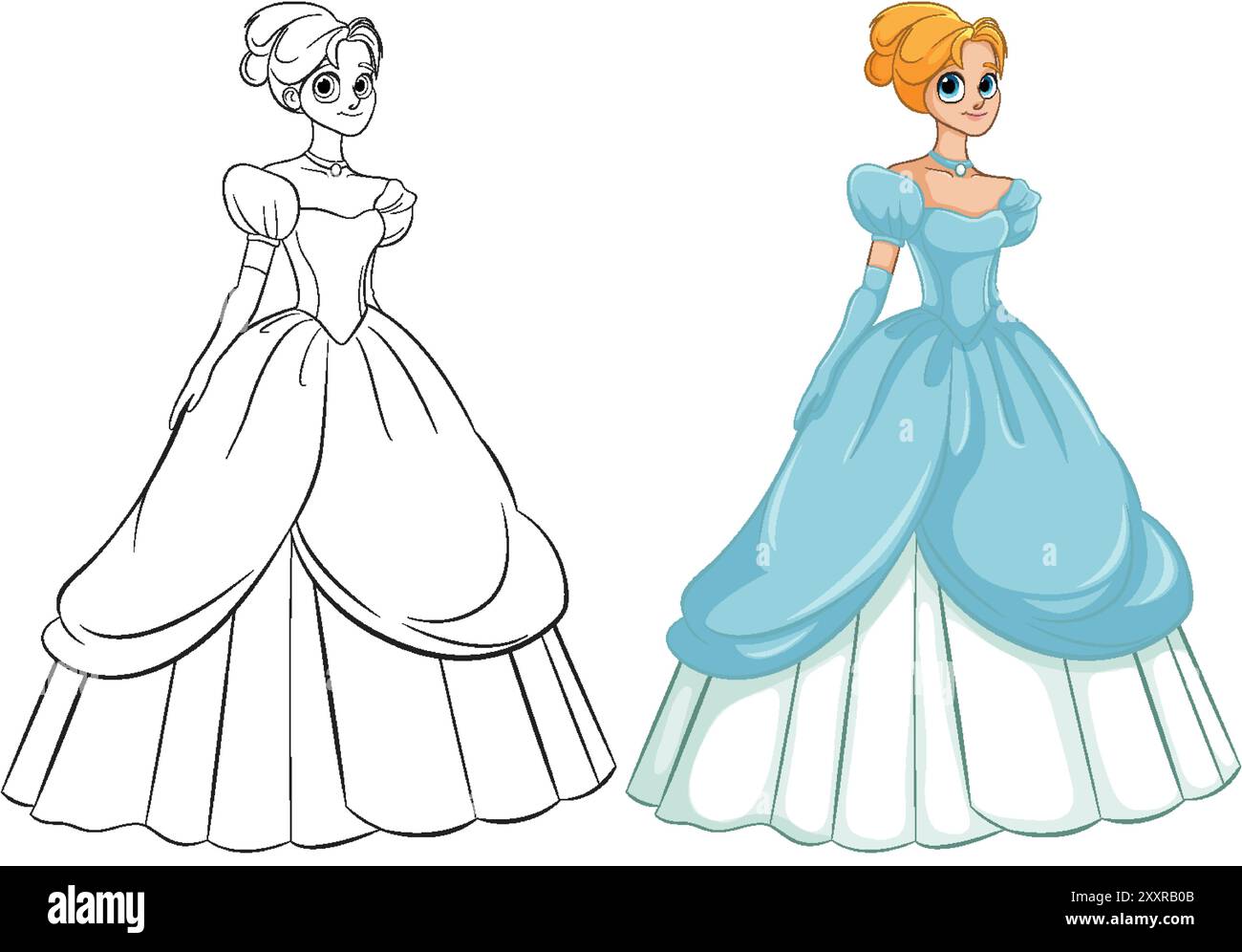 Princess illustration with and without color Stock Vector Image & Art ...