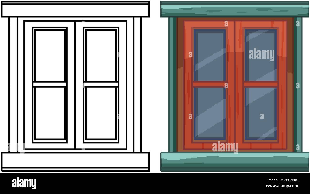 Illustration of house windows in color and outline Stock Vector Image ...