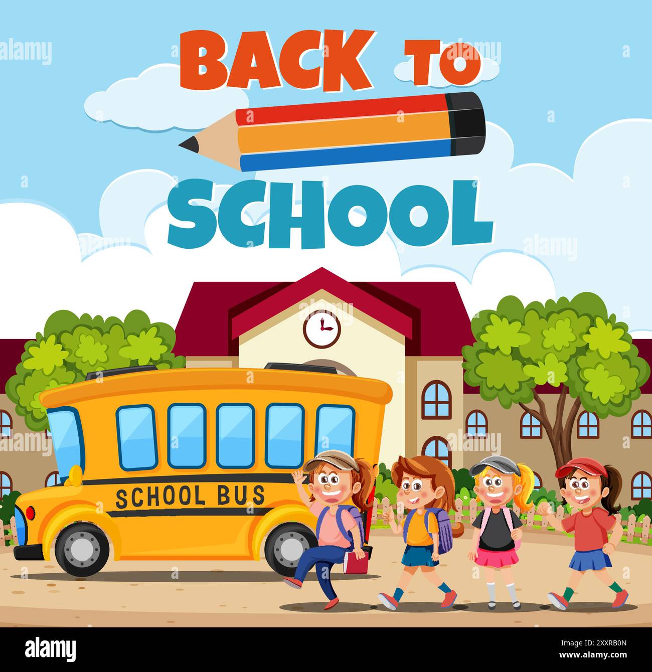 School bus kids walking hi-res stock photography and images - Alamy