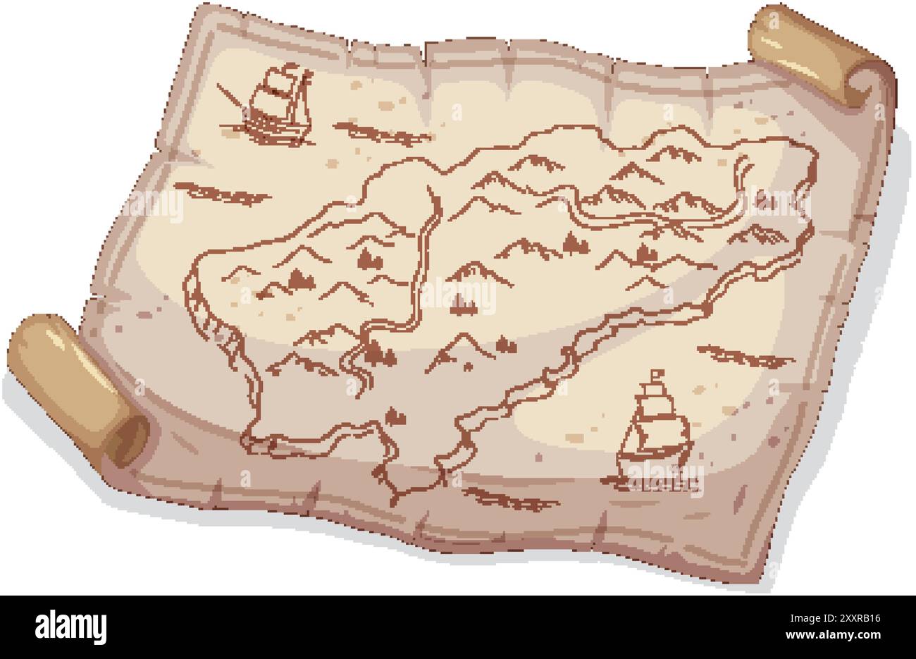 Old map with ships and mountains Stock Vector Image & Art - Alamy