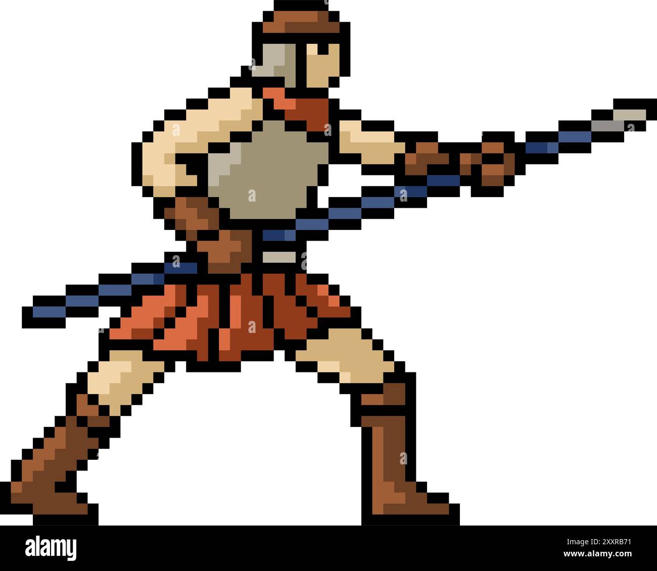 pixel art of soldier spear battle isolated background Stock Vector ...