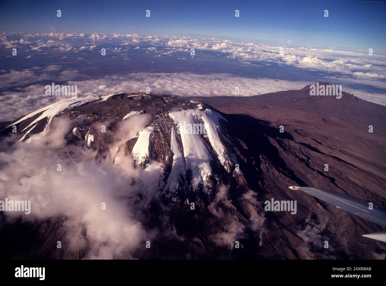 The snow peaks of Mount Kilimanjaro, the highest mountain in Africa ...
