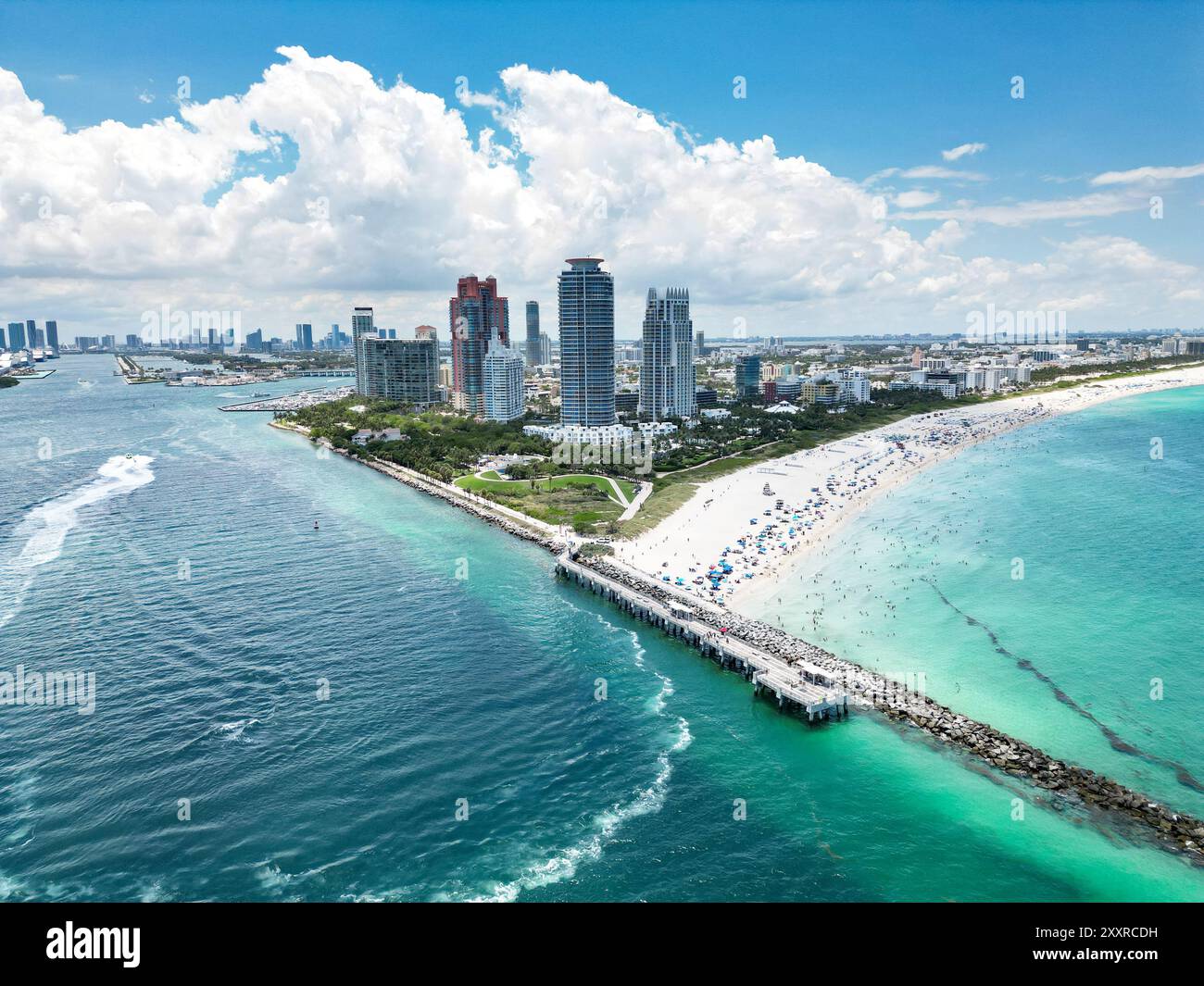 Aerial view of South Pointe Park. Miami Beach. Florida. USA. Weekend in ...