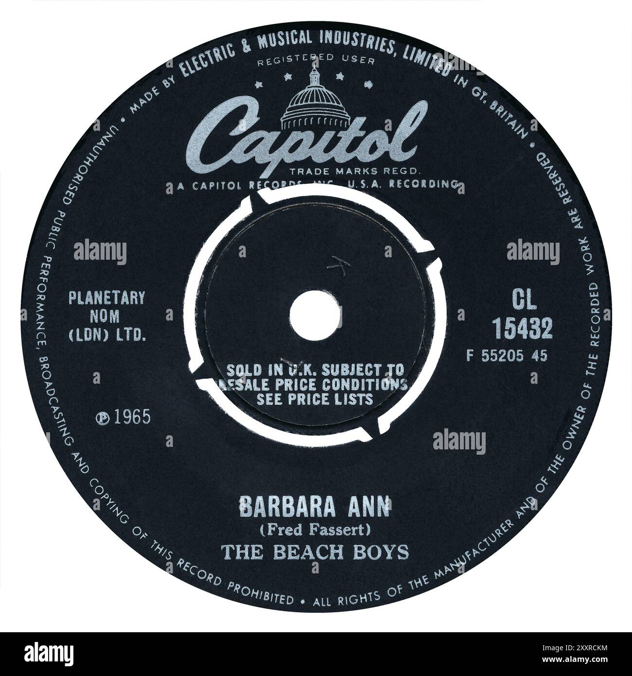 45 RPM 7" UK record label of Barbara Ann by The Beach Boys on the ...