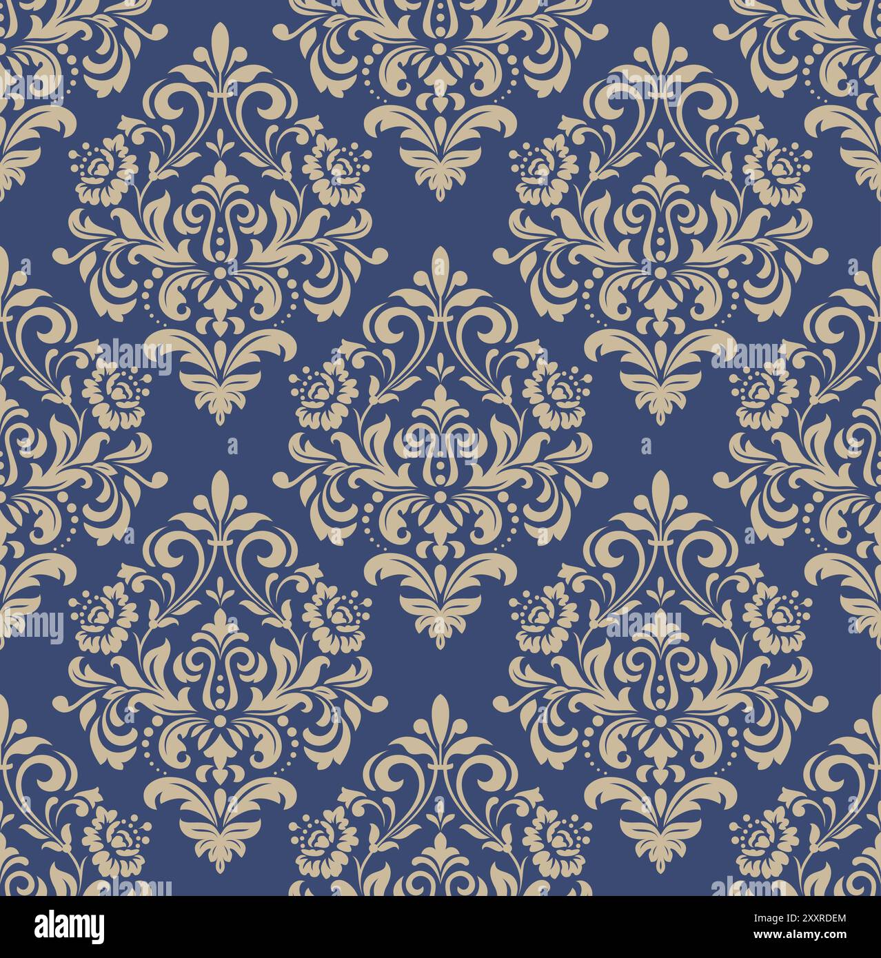 Wallpaper in the style of Baroque. A seamless vector background. Blue and gold floral ornament ...