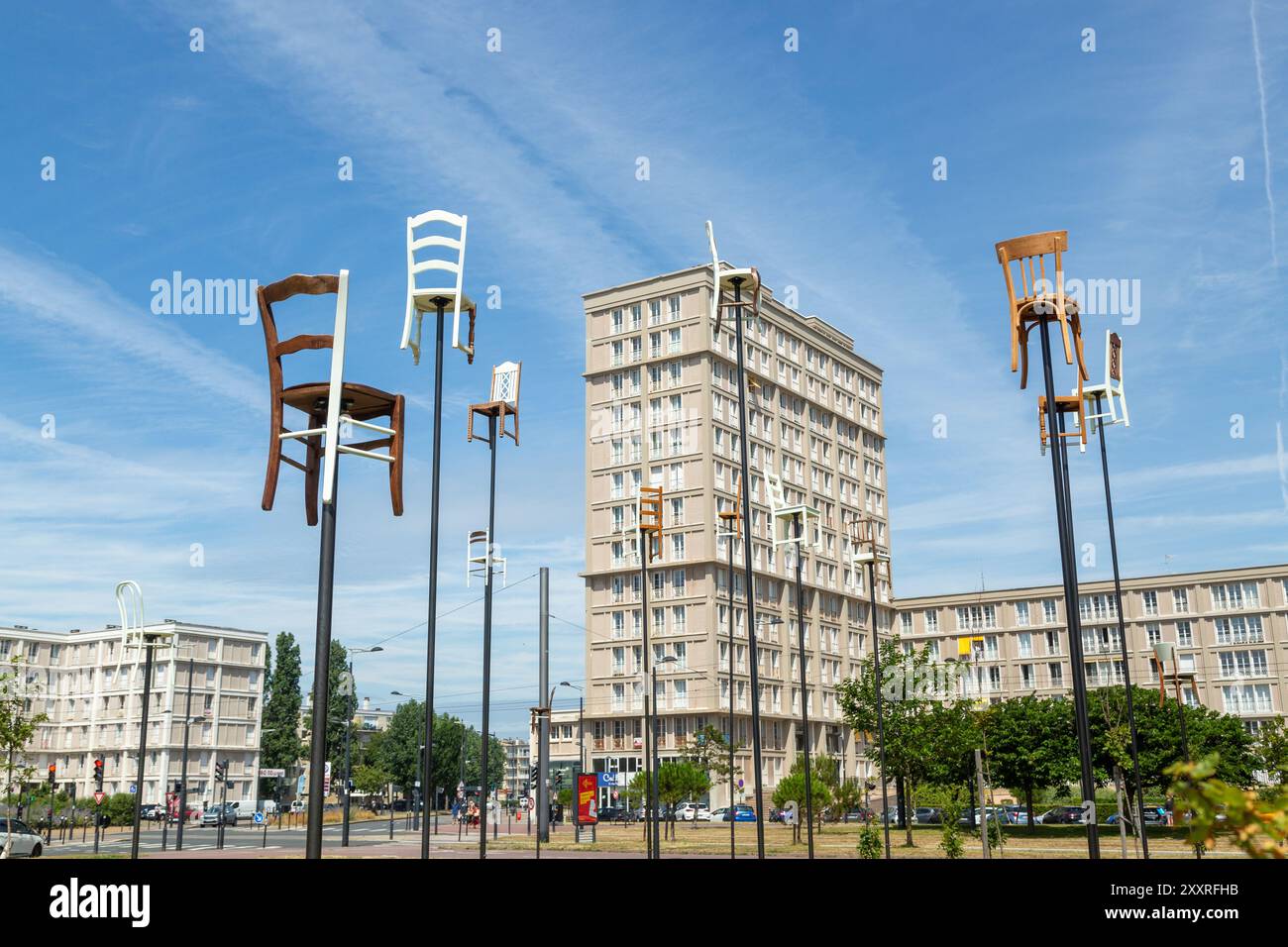 "Enter" by Emmanuelle Ducrocq a series of poles with chairs salvaged from various districts of ...
