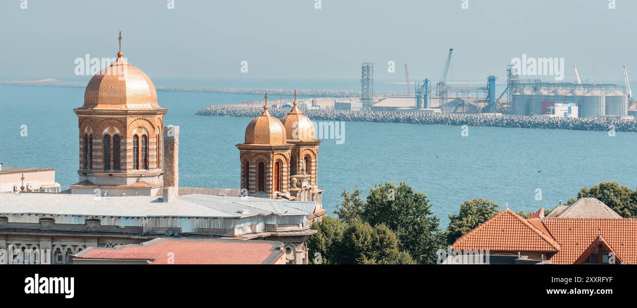 Constanta, Romania, July 15, 2024, panorama of the black sea with roof ...
