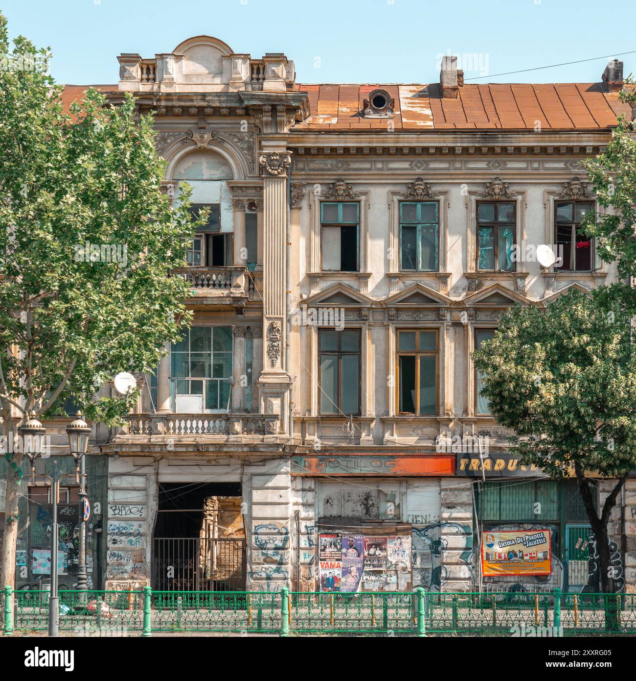 Bucharest, Romania, July 17, 2024. Neglected city tenement house. Real ...