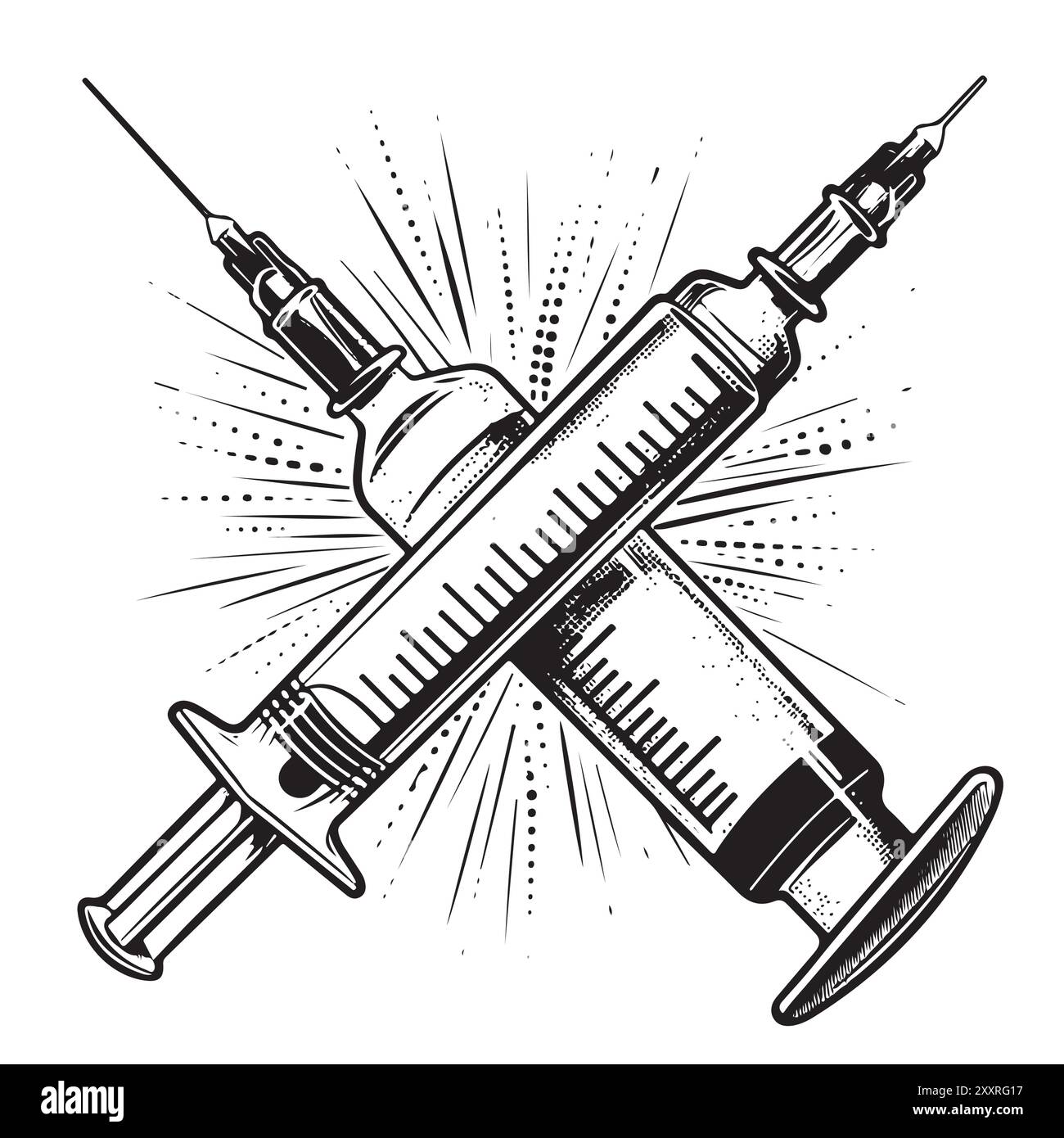 medical syringe with needle, sketch vector graphics monochrome ...