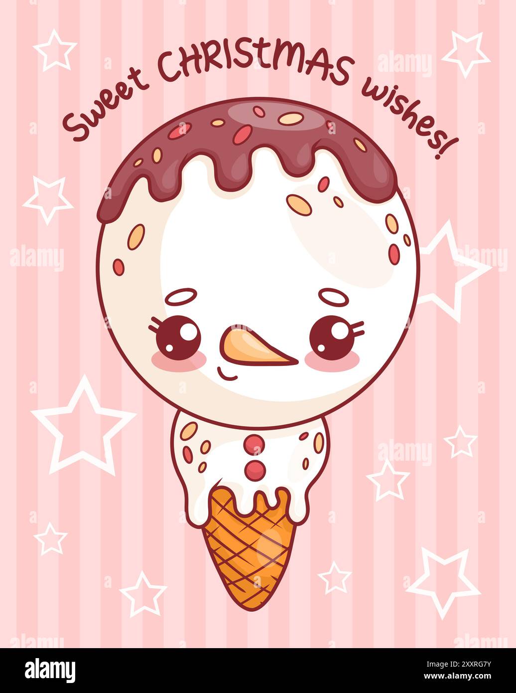 Cute Christmas white ice cream cone snowman. Festive card with sweet ...