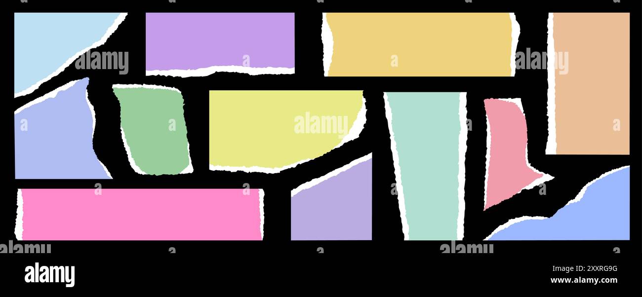 Colored ripped paper pieces, notebook pages with ripped edges ...