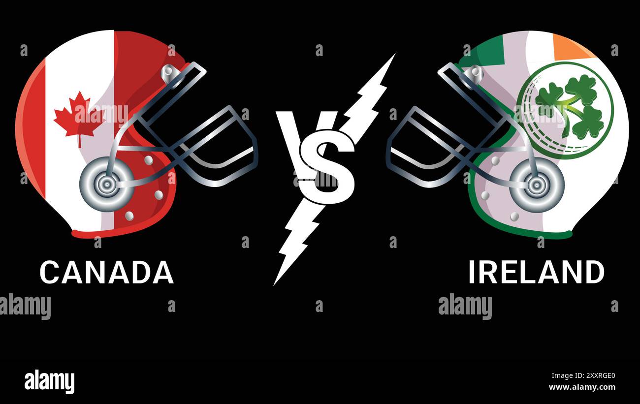 Canada Vs Ireland 3D Illustration vector flags over cricket Helmet for ...