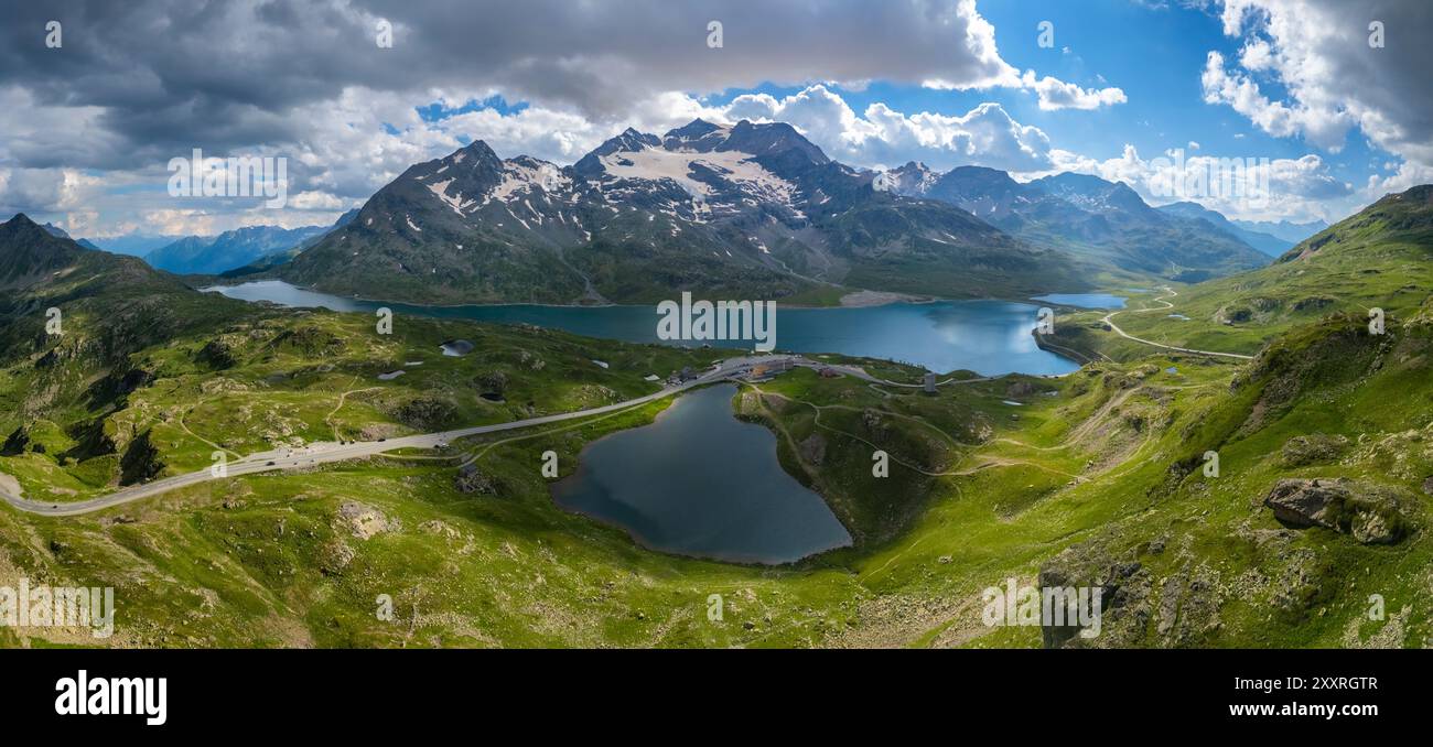 Aerial view of the Lago Bianco, Lagh da la Cruseta and mountains at ...