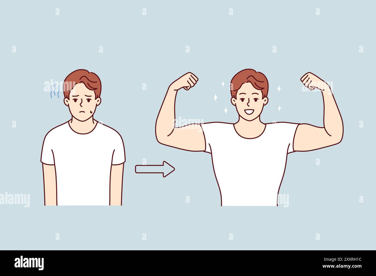 Muscular man shows off biceps, standing next to previous version of ...