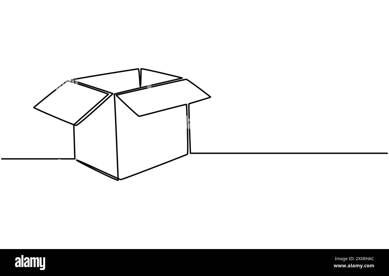 Continuous one line drawing of a cardboard box. Online shopping concept ...