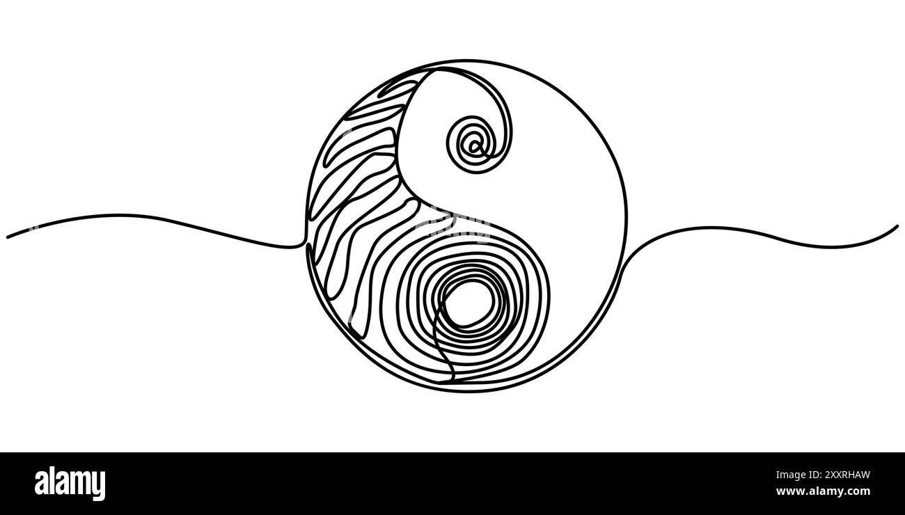 One continuous line drawing of Yin yang symbol sign. Vector ...