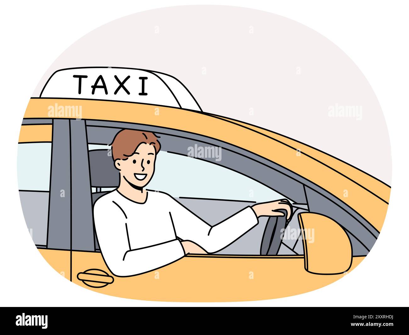 Man sits behind wheel of TAXI car and looks out window making career as ...
