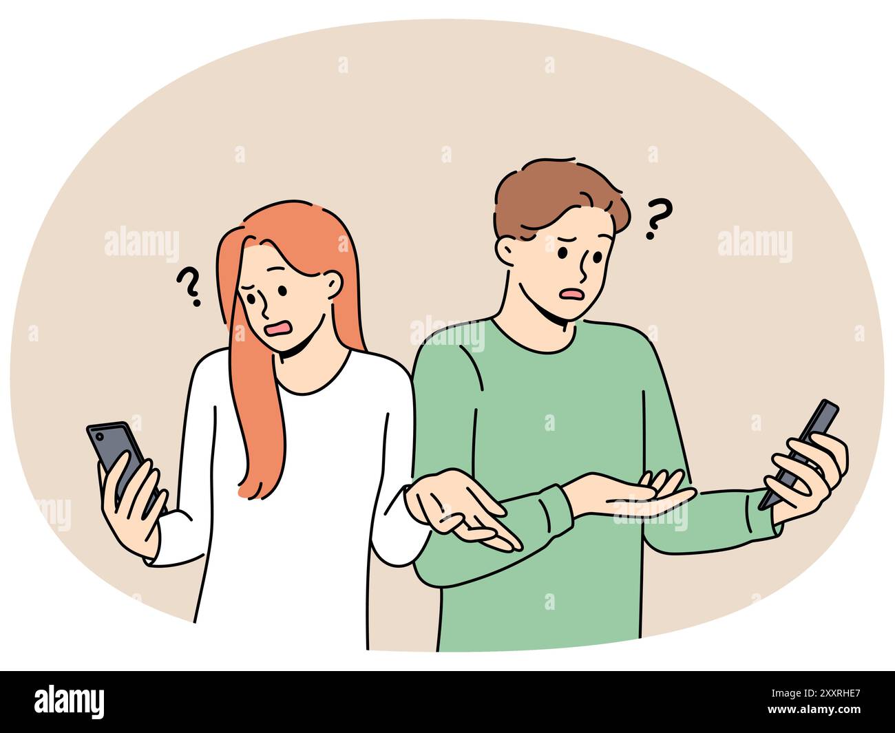 Embarrassed people with phone see error connecting to internet wifi or ...