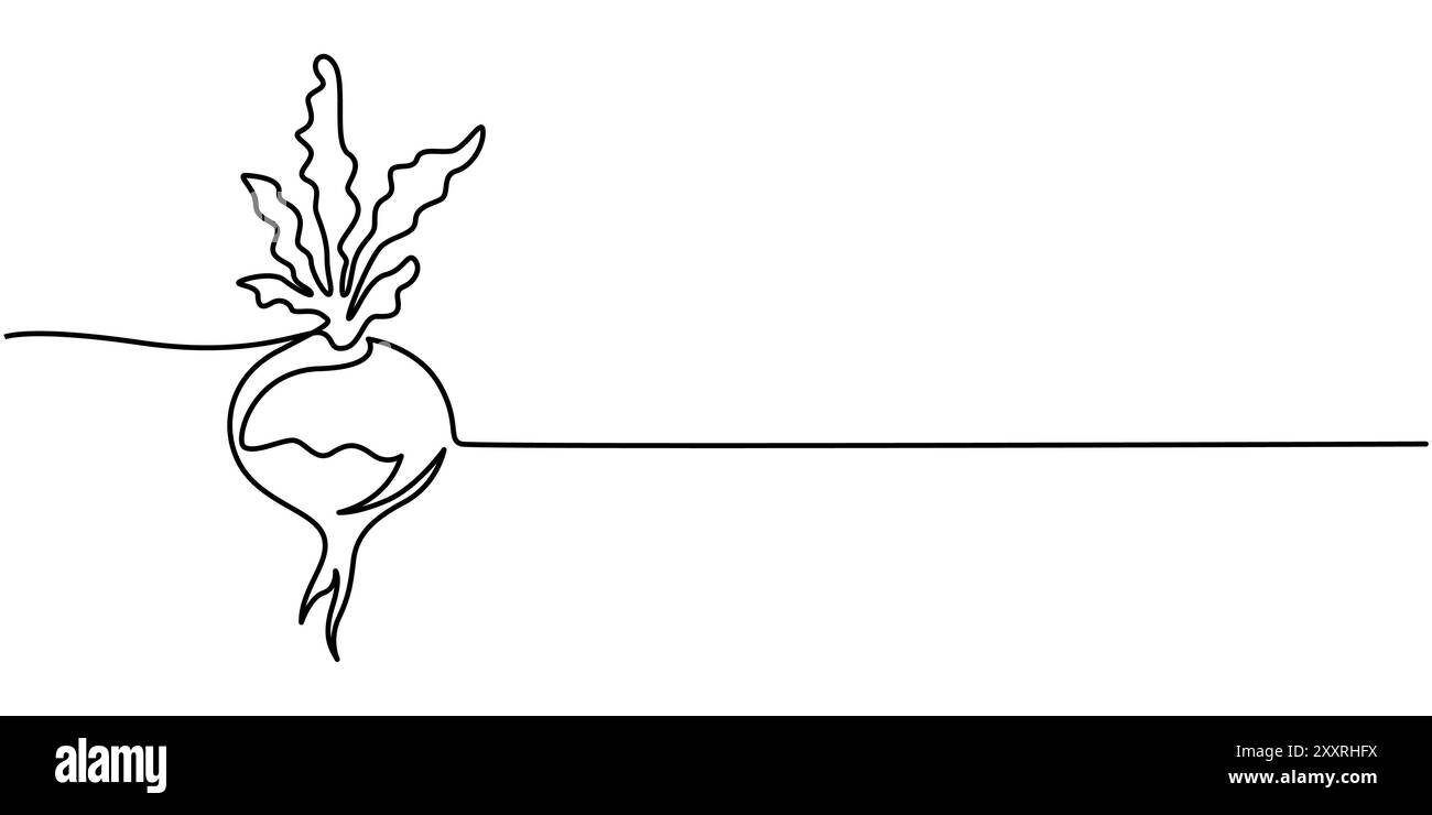 Beetroot in continuous line art drawing style. Garden beet black linear ...