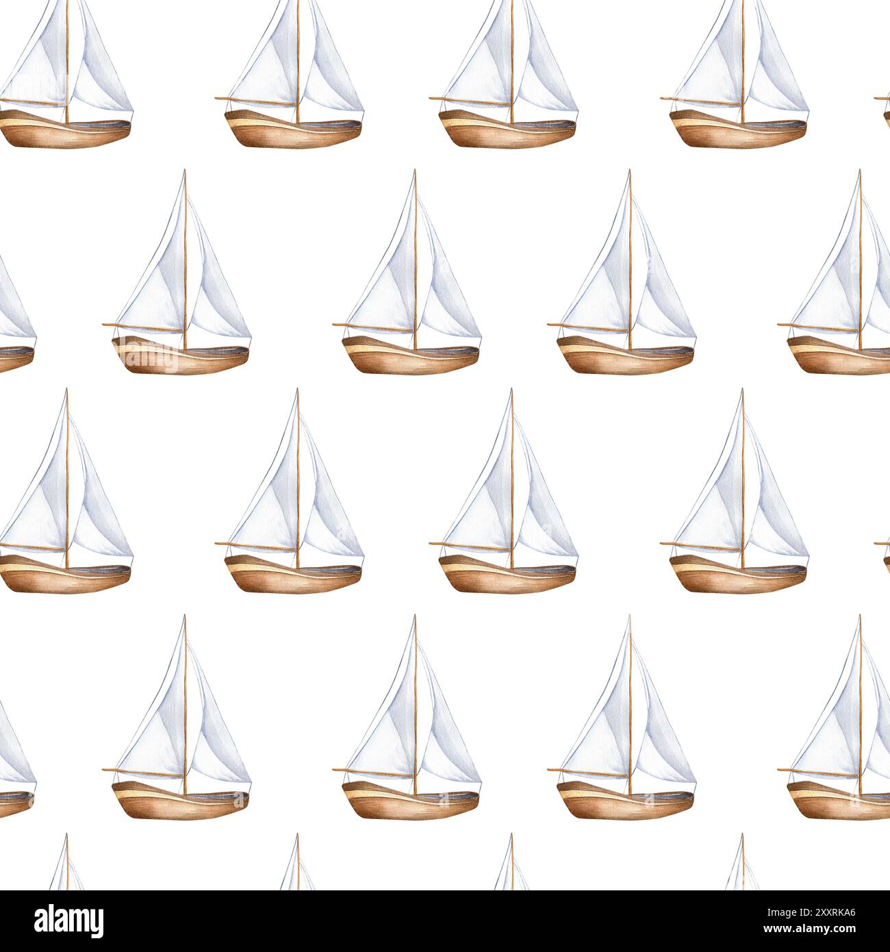 Simple ship in cute style beige tone watercolor seamless pattern ...