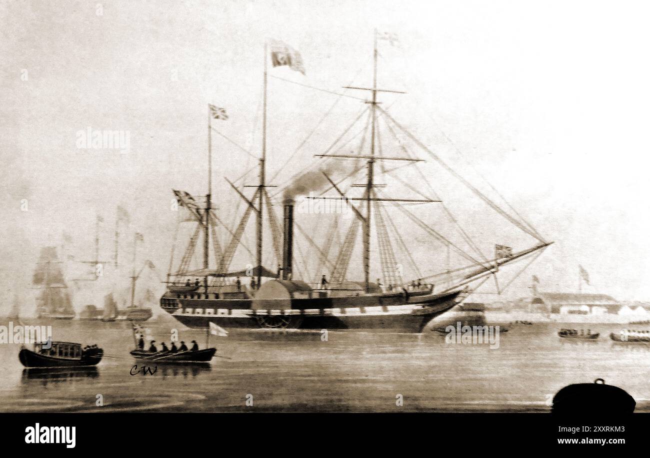 1842. The Paddle steamer TRIDENT carrying Queen Victoria, arriving at ...