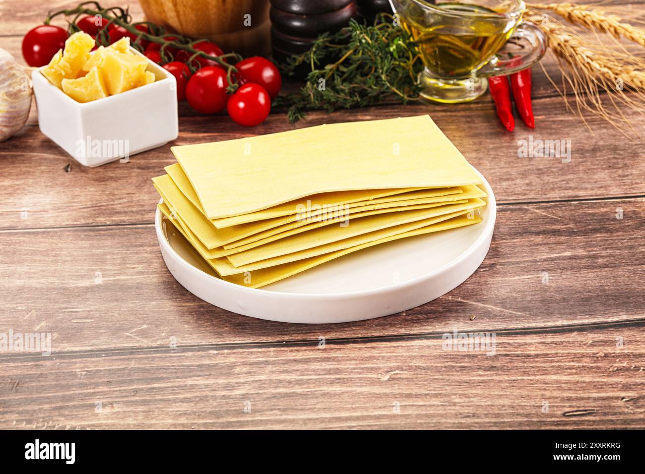 Italian cuisine - dry lasagna sheets for cooking Stock Photo - Alamy