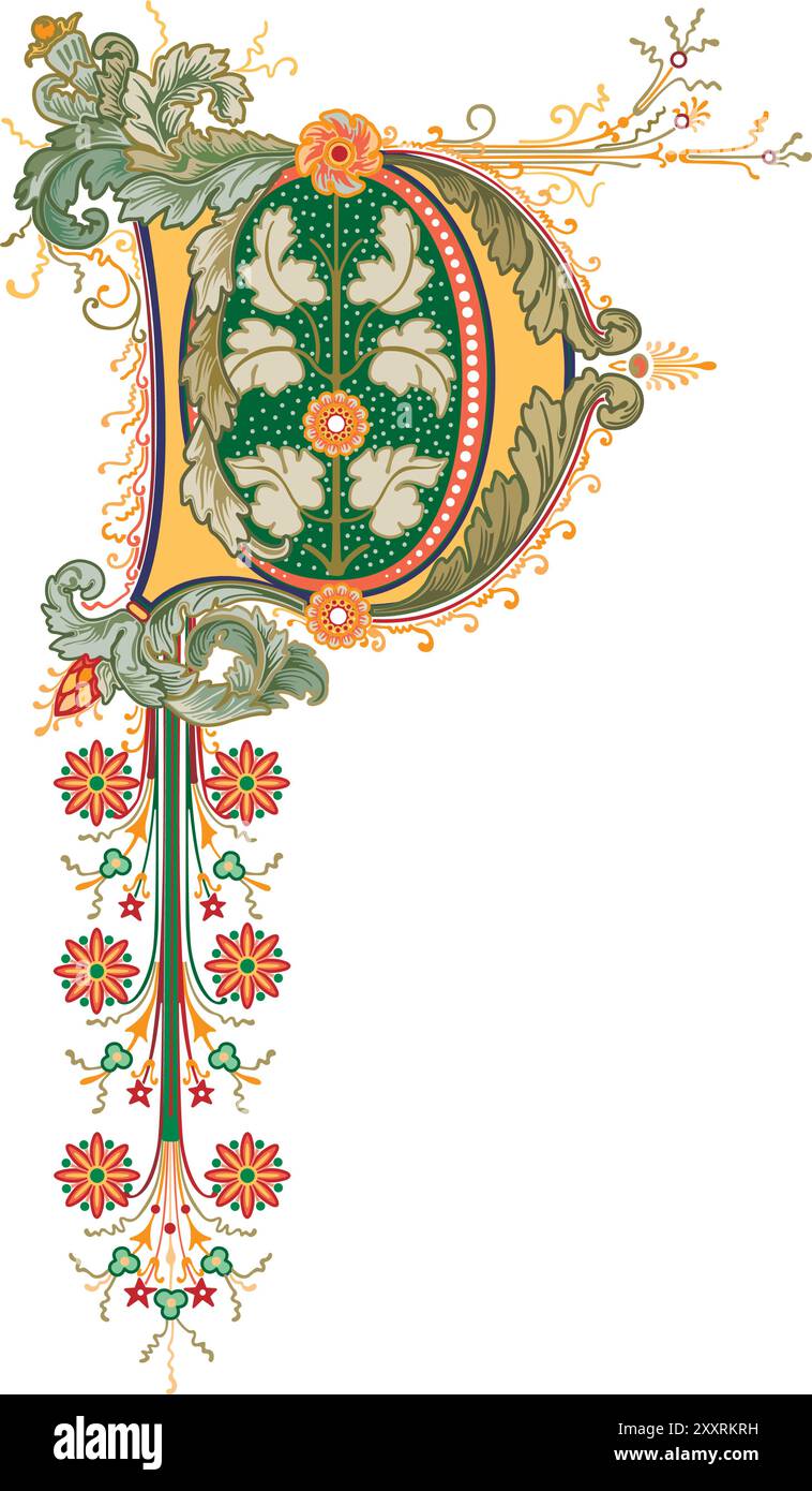 Art Cinderella Initial Caps Font Capital Letter D vector design ...