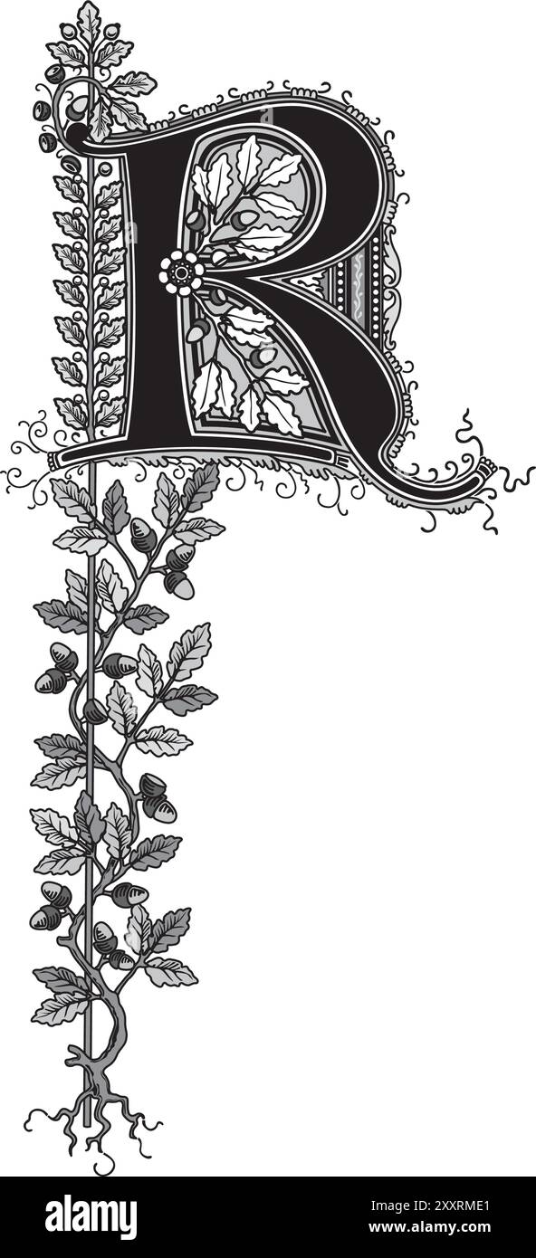 Art Cinderella Initial Caps Font Capital Letter R vector design ...