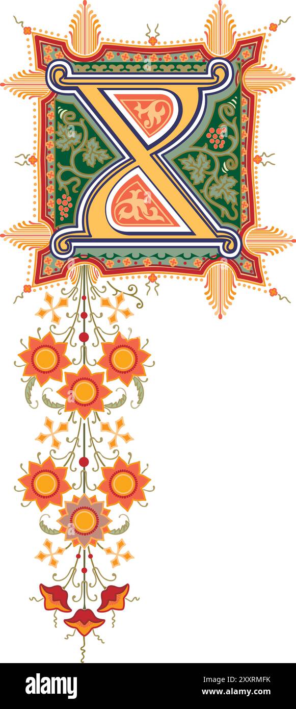 Art Cinderella Initial Caps Font Capital Letter X vector design ...