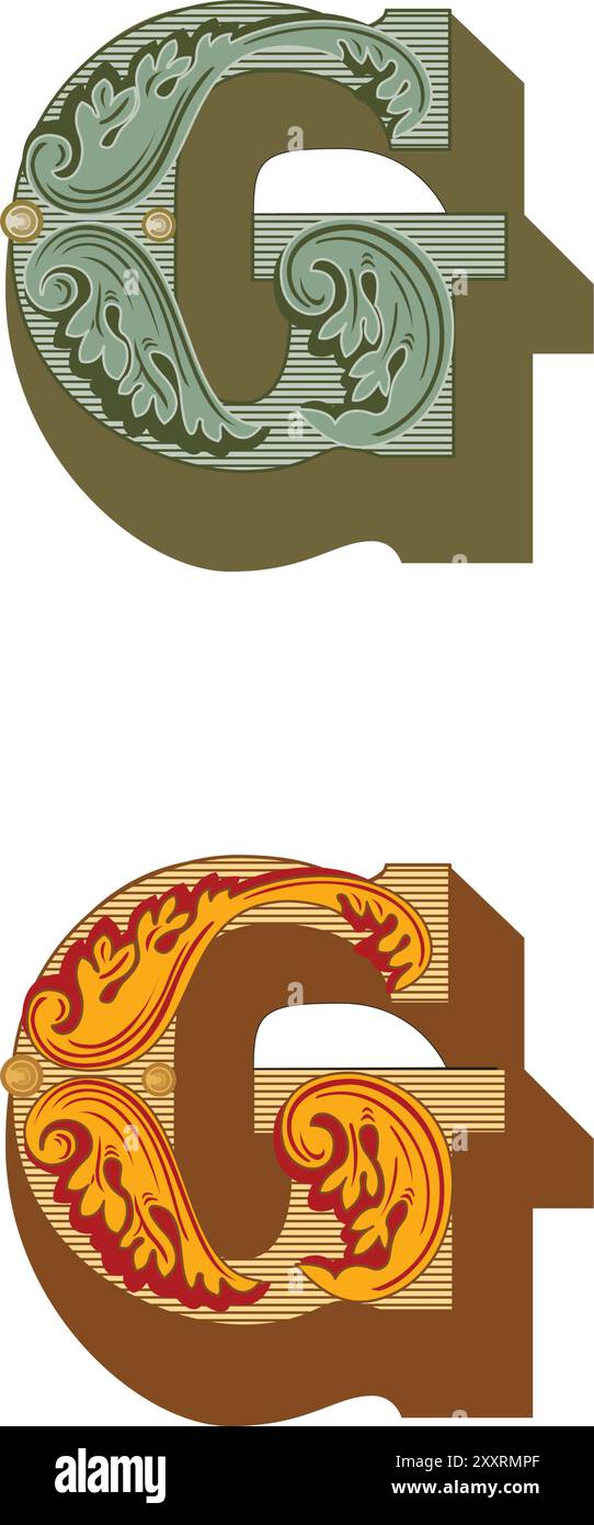 Art Federal Initial Caps Font Capital Letter G vector design ...