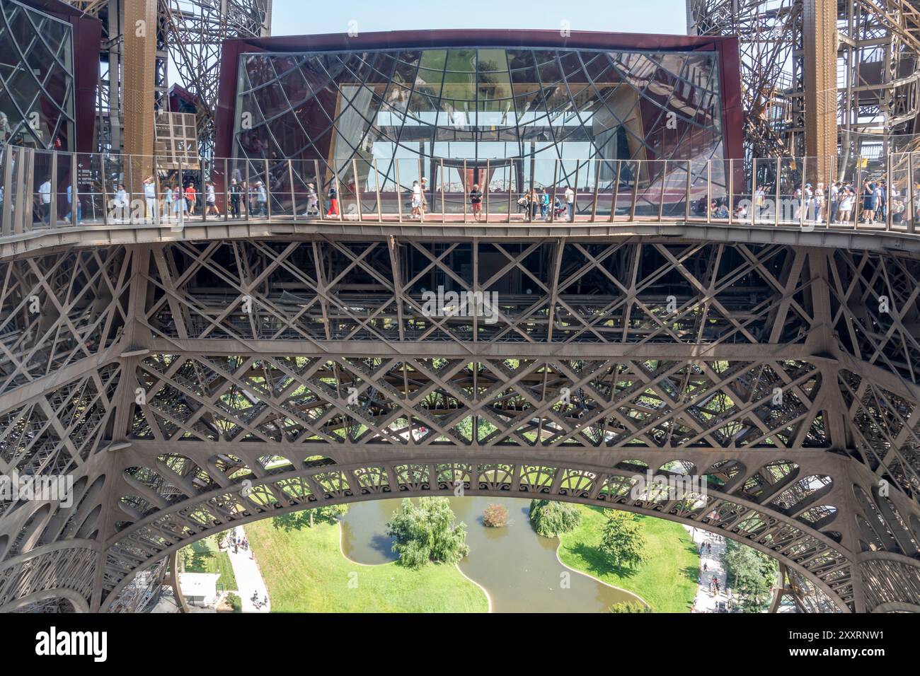 Paris, France - 08 22 2024: View of the first floor of the Eiffel Tower from the inside Stock ...