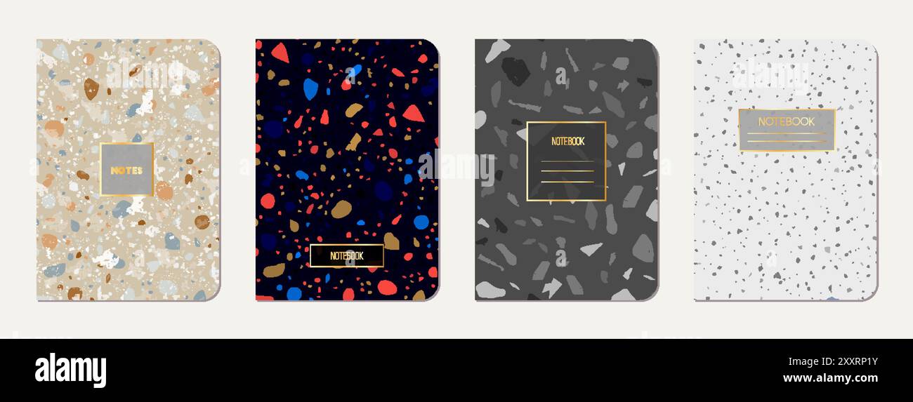Note book cover design. Terrazzo abstract background made of natural ...