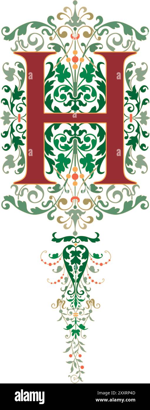 Art Renaissance Initial Caps Font Capital Letter H vector design ...