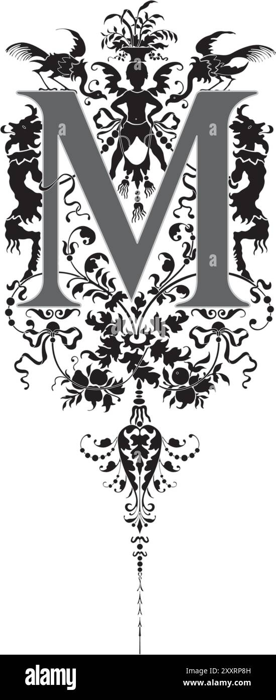 Art Renaissance Initial Caps Font Capital Letter M vector design ...