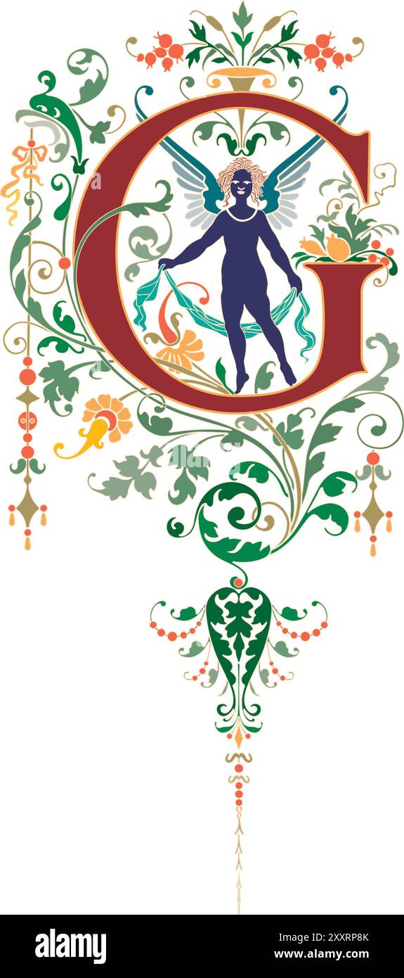 Art Renaissance Initial Caps Font Capital Letter G vector design ...