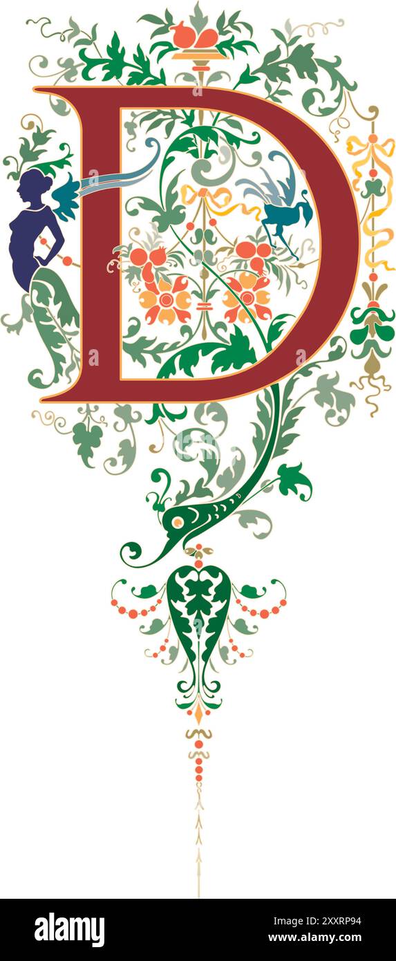 Art Renaissance Initial Caps Font Capital Letter D vector design ...