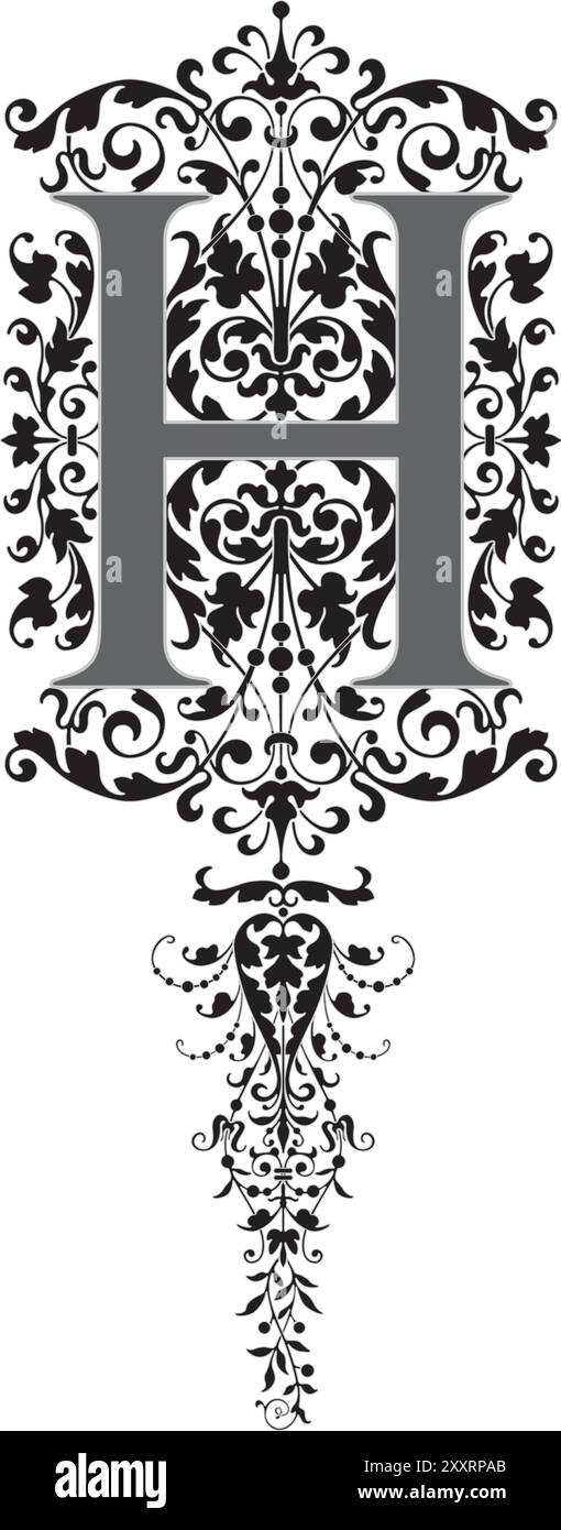 Art Renaissance Initial Caps Font Capital Letter H vector design ...