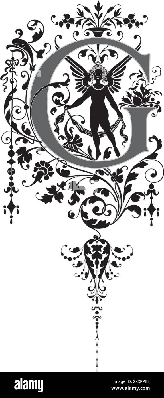 Art Renaissance Initial Caps Font Capital Letter G vector design ...
