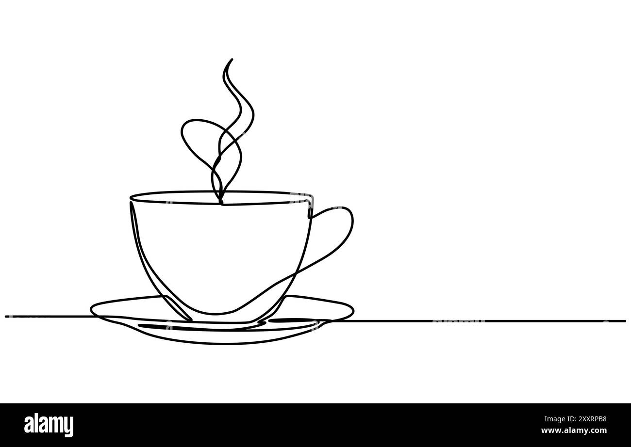 Coffee cup continuous line sketch tea icon cafe sketch drink single art ...