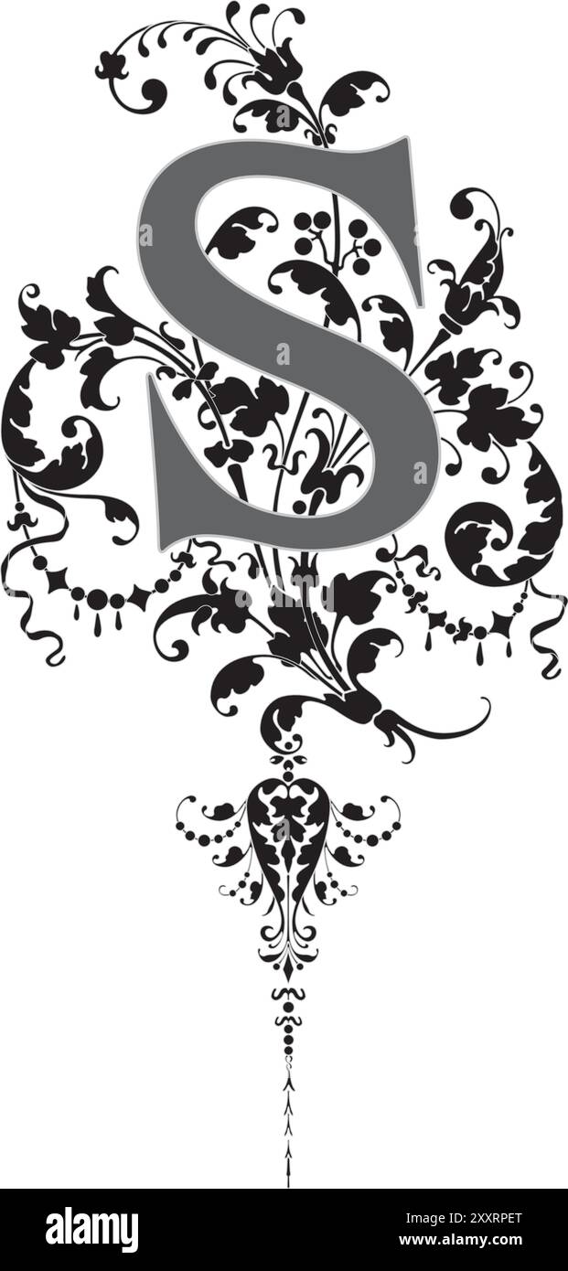 Art Renaissance Initial Caps Font Capital Letter S vector design ...