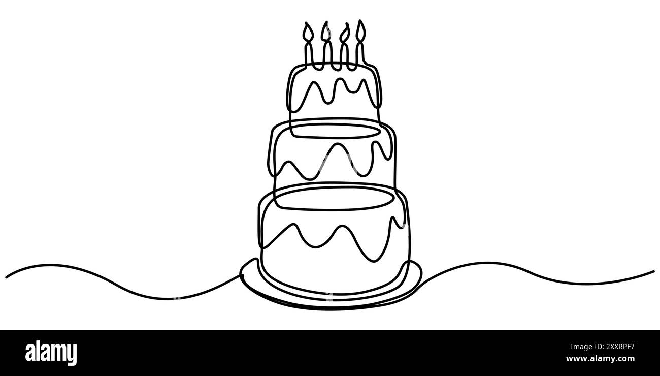 Continuous Line Drawing of Birthday Cake Icon. Hand Drawn Symbol Vector ...