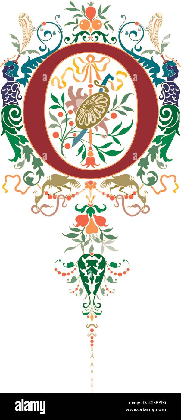Art Renaissance Initial Caps Font Capital Letter O vector design ...