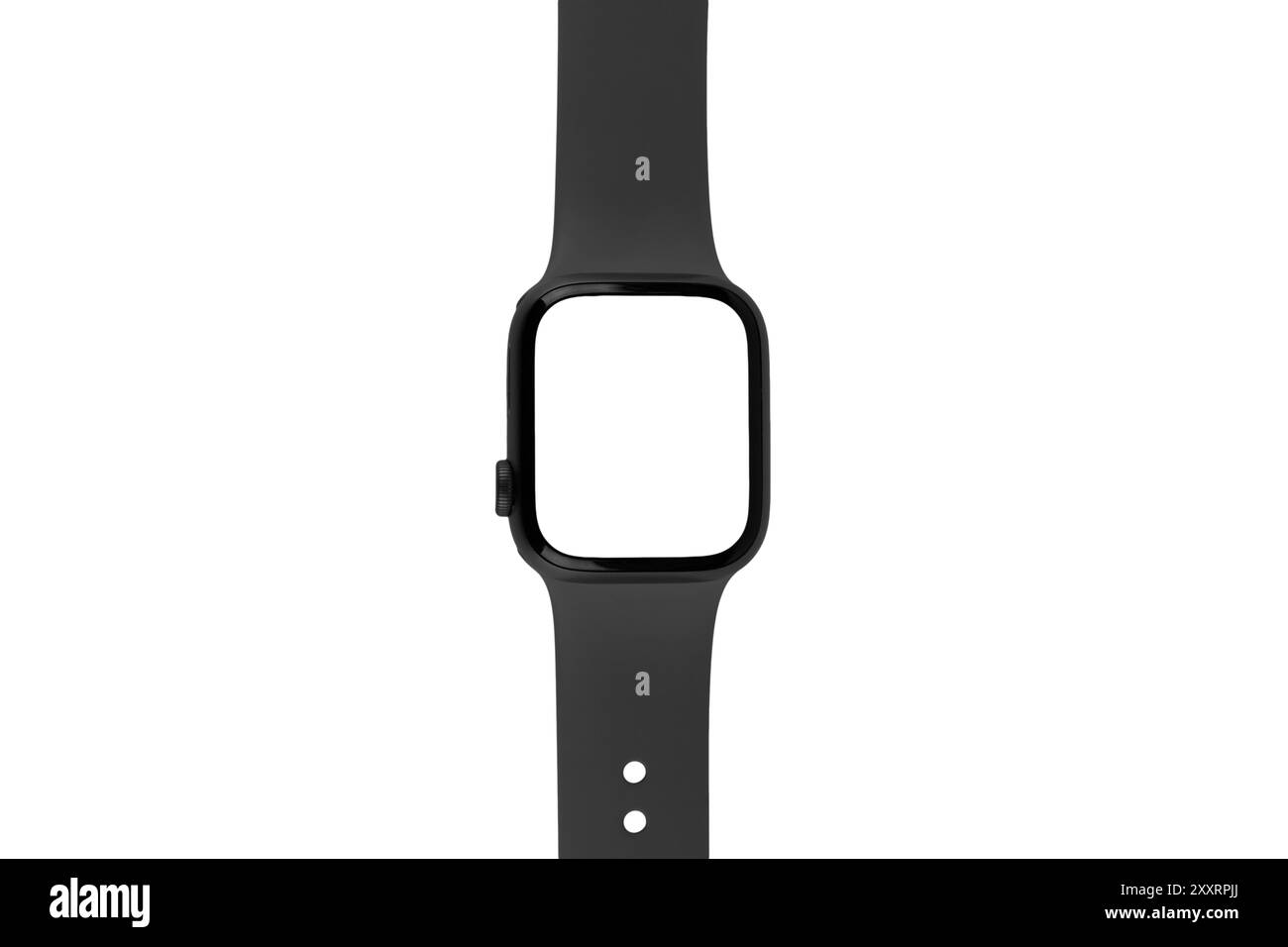 Black smart watch laying on surface isolated white background blanc ...