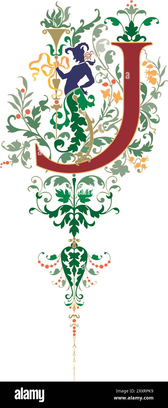 Art Renaissance Initial Caps Font Capital Letter J vector design ...