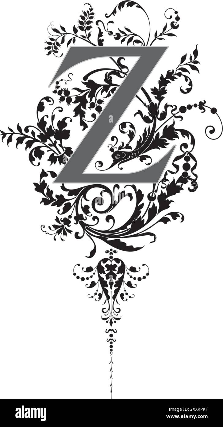 Art Renaissance Initial Caps Font Capital Letter Z vector design ...