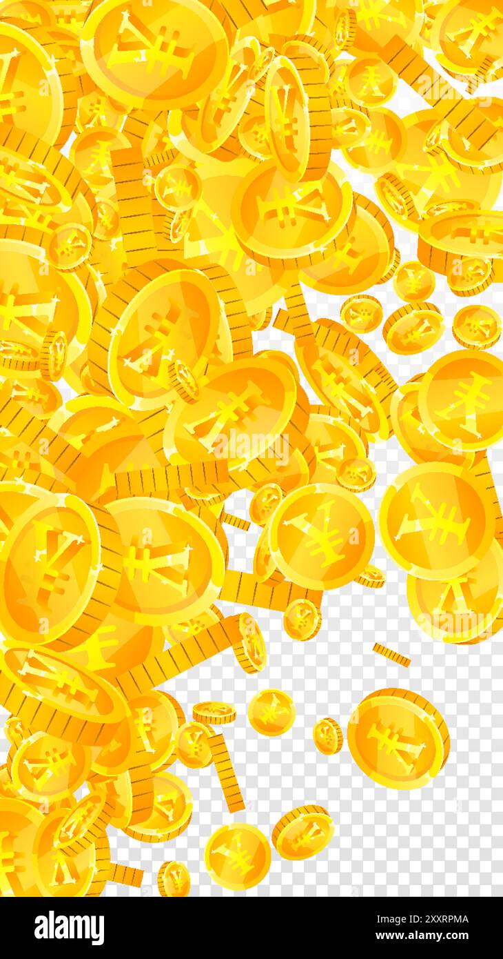 Chinese yuan coins falling. Scattered gold CNY coins. China money ...