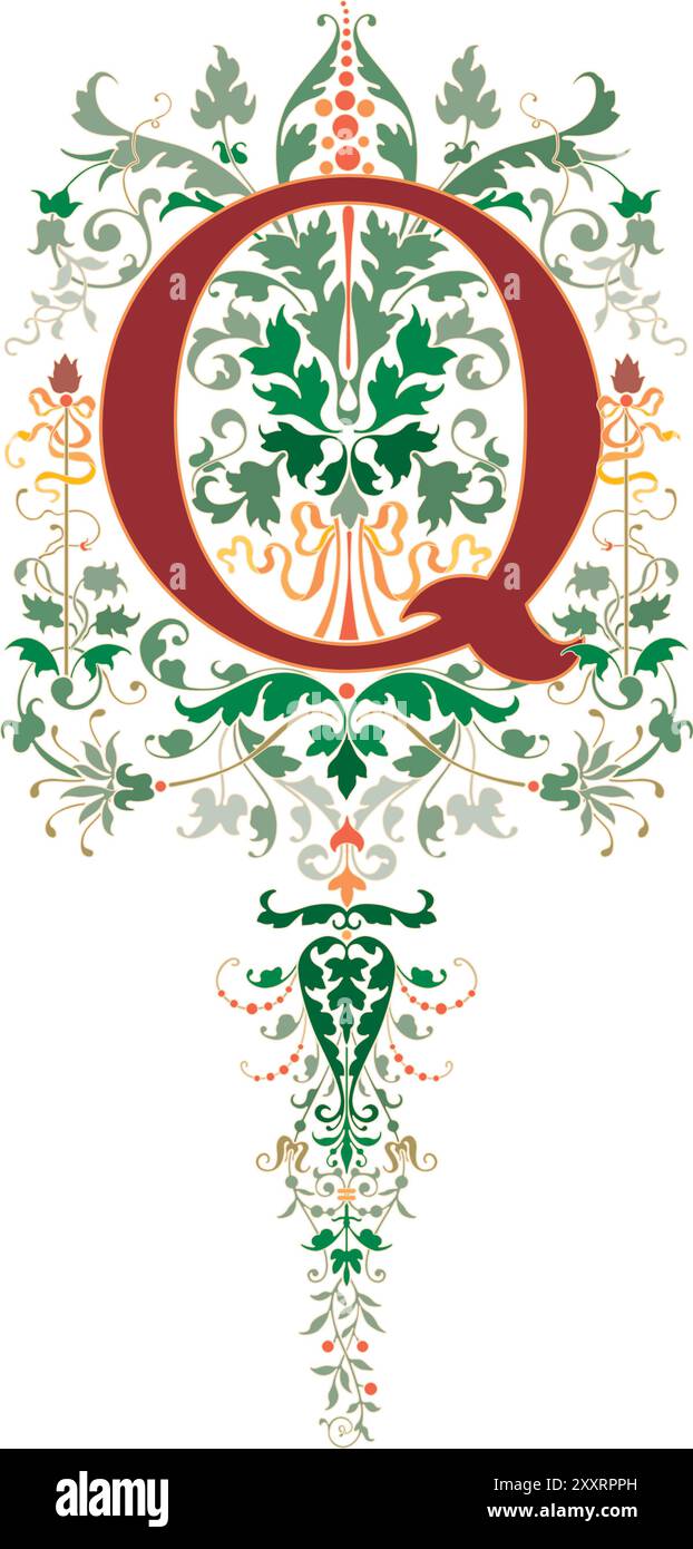 Art Renaissance Initial Caps Font Capital Letter Q vector design ...