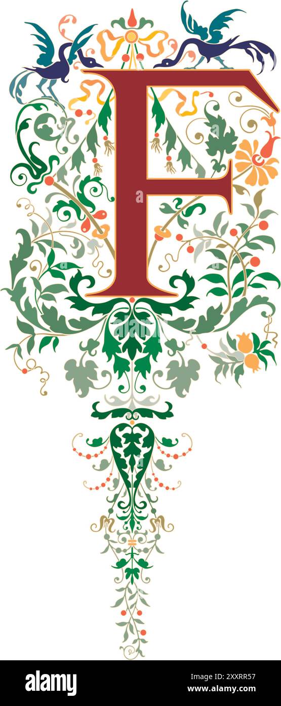 Art Renaissance Initial Caps Font Capital Letter F vector design ...