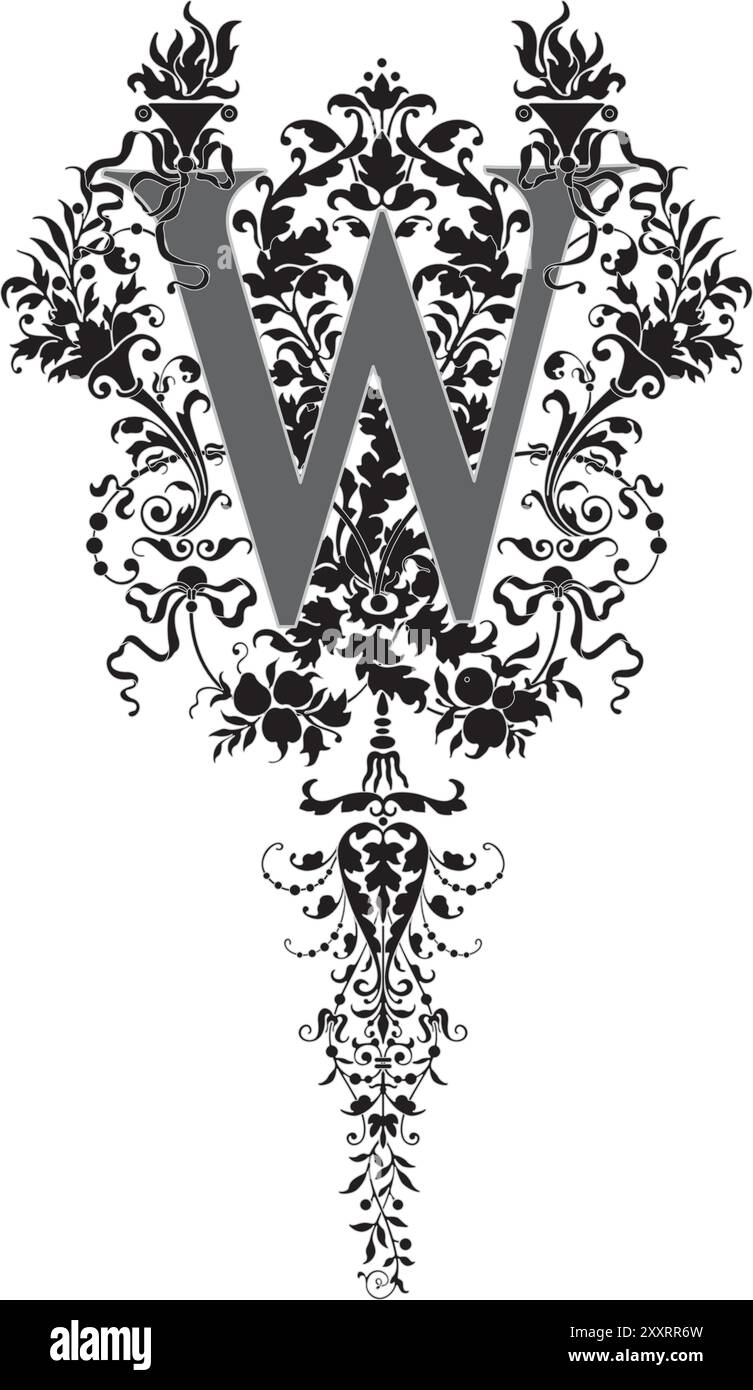 Art Renaissance Initial Caps Font Capital Letter W vector design ...
